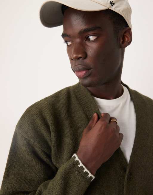 ASOS DESIGN relaxed boxy fit knitted cardigan with blanket stitch ...
