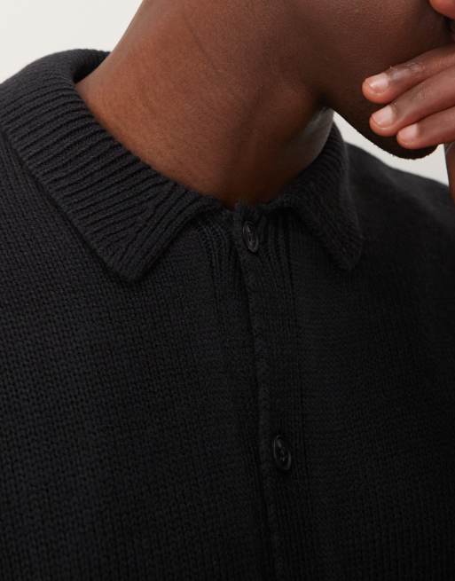 ASOS DESIGN relaxed boxy fit knitted cardigan with collar in black | ASOS
