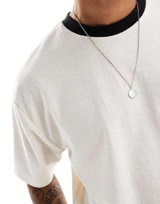 ASOS DESIGN relaxed boxy ringer t-shirt with cable knit effect in ...