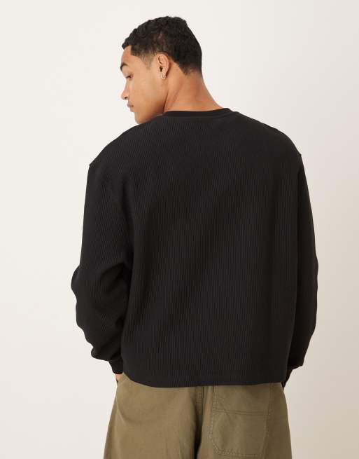 ASOS DESIGN relaxed boxy sweatshirt with ribbed texture in black | ASOS