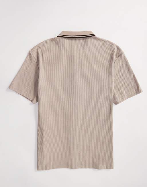 ASOS DESIGN relaxed button-up polo shirt in stone | ASOS