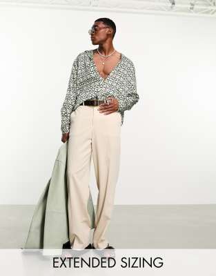 ASOS DESIGN relaxed deep revere satin shirt in geo print | ASOS