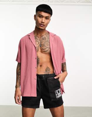 ASOS DESIGN relaxed deep revere shirt in lightweight texture in dusky ...