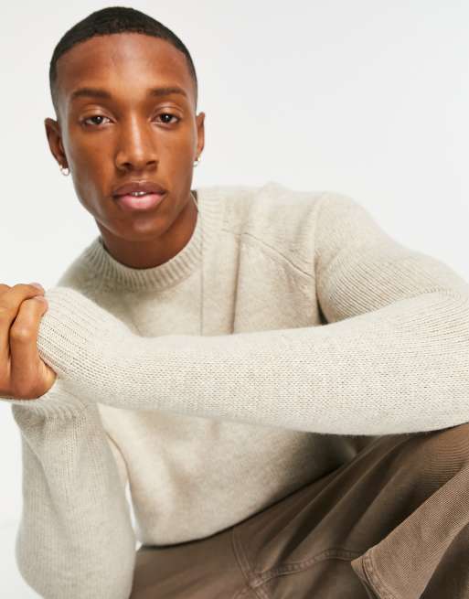 ASOS DESIGN relaxed fit lambswool crew neck sweater in greige | ASOS