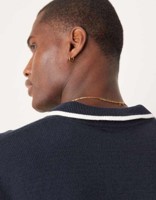 ASOS DESIGN relaxed fit notch neck polo with sleeve panel in navy | ASOS