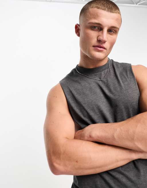 ASOS DESIGN relaxed fit vest with dropped armhole in charcoal marl | ASOS