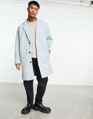 ASOS DESIGN relaxed fit wool mix overcoat in blue | ASOS