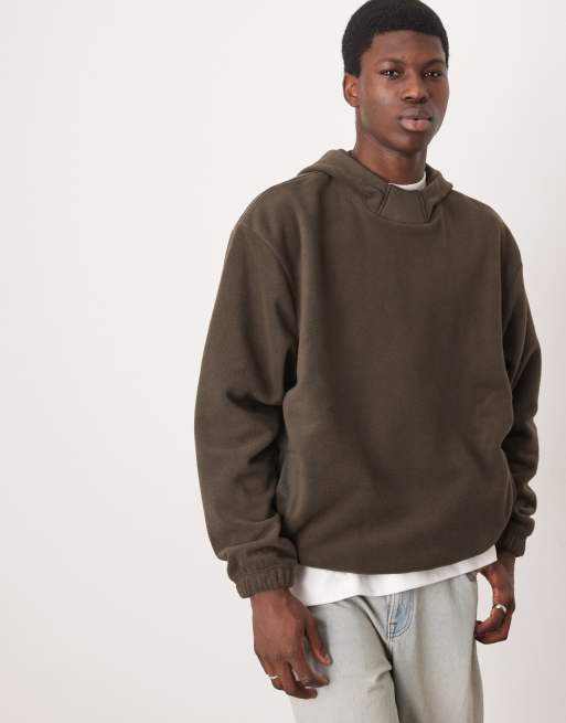 ASOS DESIGN relaxed fleece hoodie with funnel neck in dark green | ASOS
