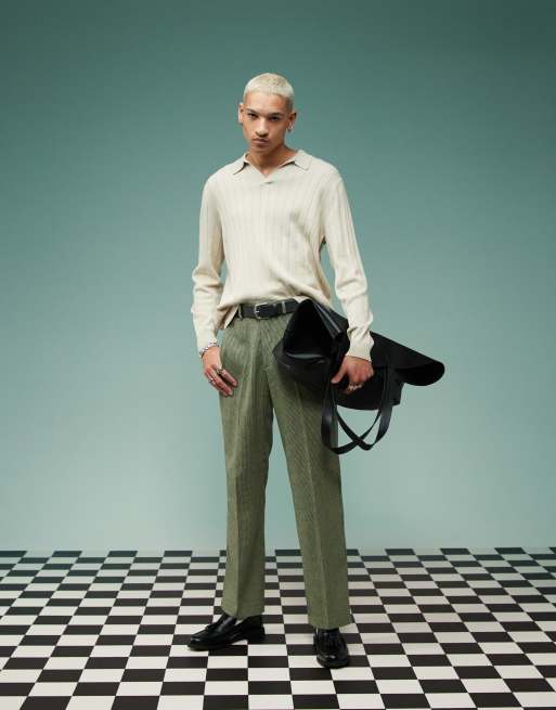 ASOS DESIGN relaxed knit wide ribbed notch neck sweater in oatmeal | ASOS