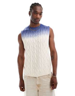 ASOS DESIGN relaxed knitted cable tank in blue and ecru ombre | ASOS