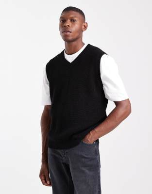 ASOS DESIGN relaxed knitted vest in black | ASOS