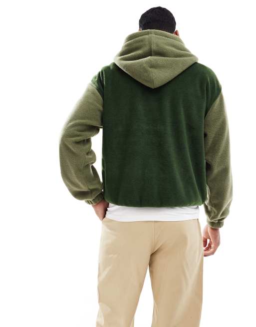 ASOS DESIGN relaxed polar fleece hoodie with color block in dark green ...
