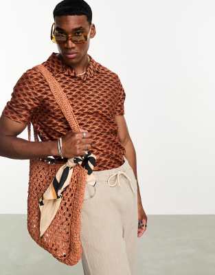 ASOS DESIGN relaxed polo in orange crochet texture | ASOS