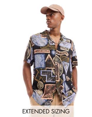 ASOS DESIGN relaxed revere shirt in abstract vintage print | ASOS