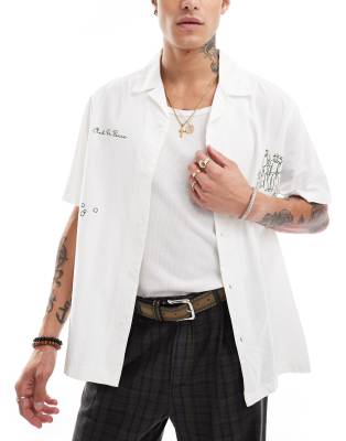 ASOS DESIGN relaxed revere shirt with front prints in white | ASOS