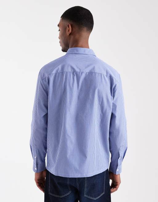 ASOS DESIGN relaxed shirt with cargo pockets in blue stripe | ASOS