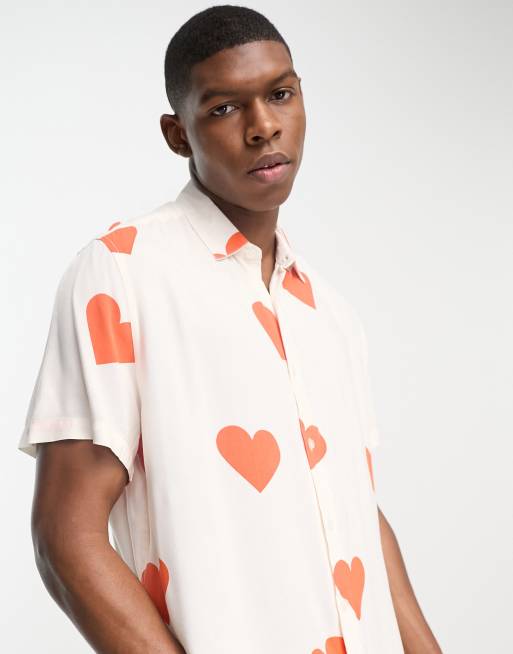 ASOS DESIGN relaxed shirt with red heart print | ASOS