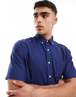 ASOS DESIGN relaxed short sleeve oxford shirt in navy | ASOS