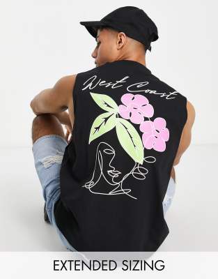 ASOS DESIGN relaxed singlet in black with line drawing back print | ASOS