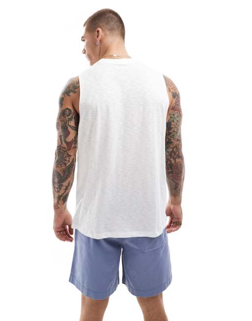 ASOS DESIGN relaxed singlet in white texture with text print | ASOS