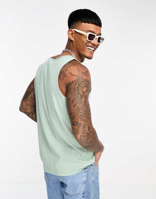 ASOS DESIGN relaxed singlet with scoop neck in light green texture | ASOS