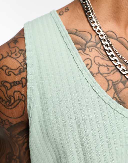 ASOS DESIGN relaxed singlet with scoop neck in light green texture | ASOS
