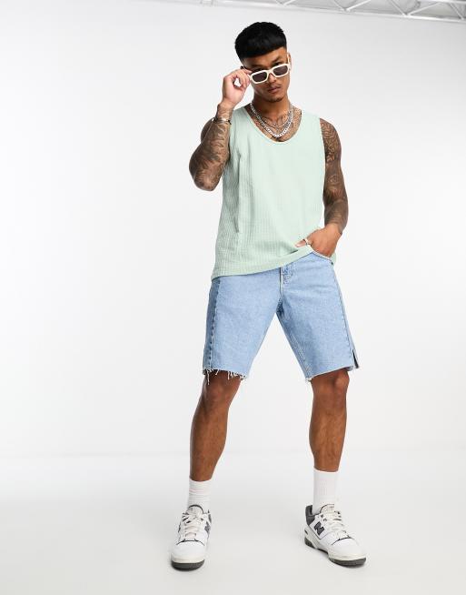 ASOS DESIGN relaxed singlet with scoop neck in light green texture | ASOS