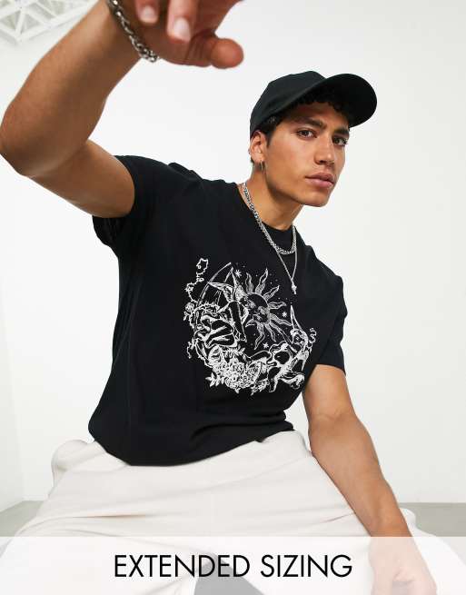 Asos Design Relaxed T Shirt In Black With Celestial Front Print Asos