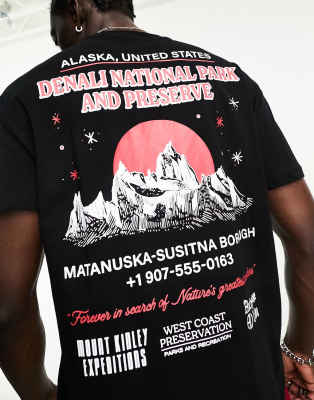 ASOS DESIGN relaxed t-shirt in black with mountain back print | ASOS