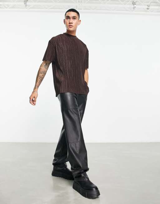 Asos Design Relaxed T Shirt In Brown Plisse Texture Asos