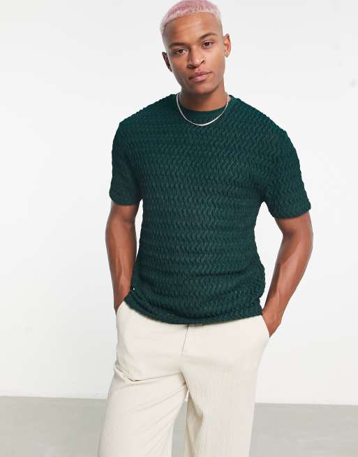 ASOS DESIGN relaxed t-shirt in green sheer texture | ASOS