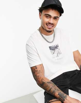 ASOS DESIGN relaxed t-shirt in off white with text front graphic | ASOS