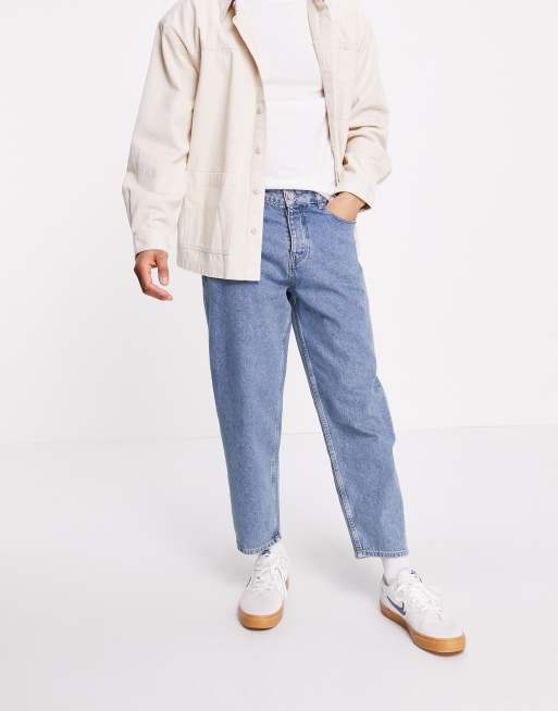 Asos Design Relaxed Tapered Jeans In Vintage Mid Wash Blue Asos