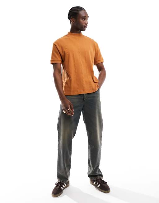 ASOS DESIGN relaxed textured turtle neck in rust | ASOS