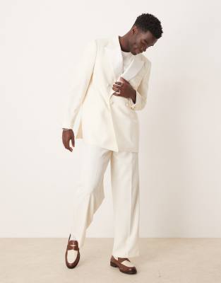 ASOS DESIGN relaxed tuxedo suit in cream linen look | ASOS