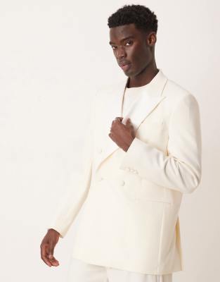 ASOS DESIGN relaxed tuxedo suit jacket in cream texture | ASOS