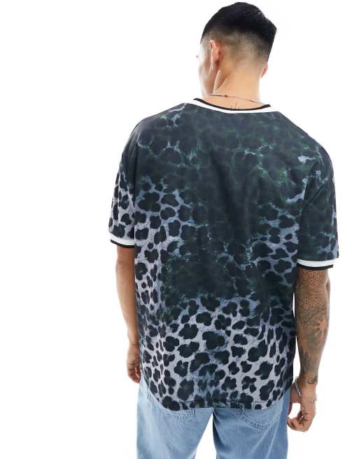 ASOS DESIGN relaxed v-neck t-shirt in leopard print with front chest ...