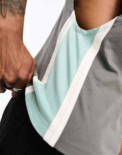 ASOS DESIGN relaxed vest in grey and green colour block | ASOS