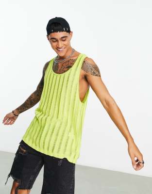 ASOS DESIGN relaxed vest in laddered green mesh with neck | ASOS