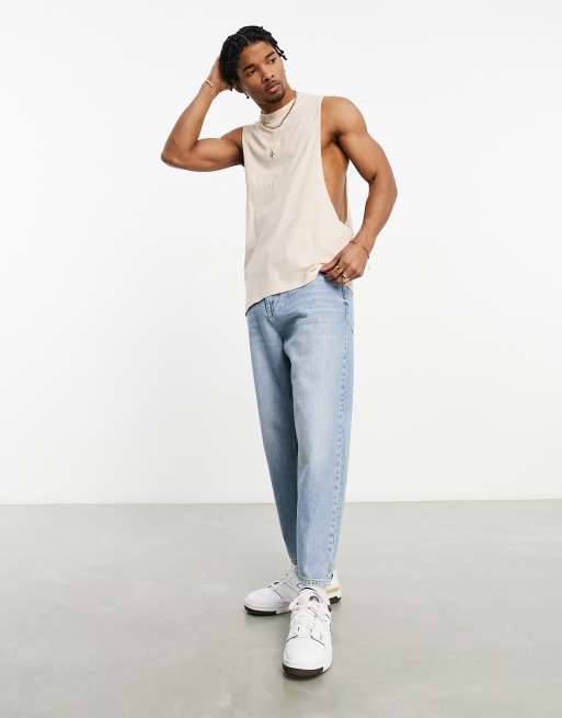 ASOS DESIGN relaxed vest with dropped armhole in beige | ASOS