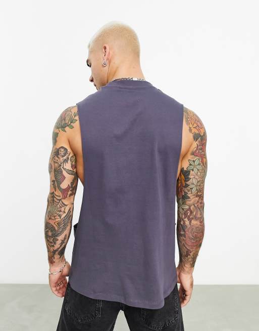 ASOS DESIGN relaxed vest with dropped armhole in washed charcoal | ASOS
