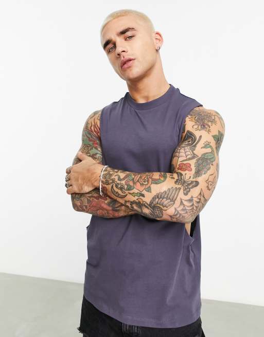 ASOS DESIGN relaxed vest with dropped armhole in washed charcoal | ASOS