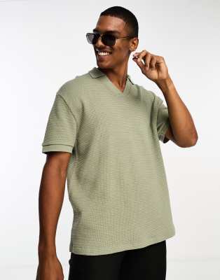 ASOS DESIGN relaxed waffle polo in khaki | ASOS
