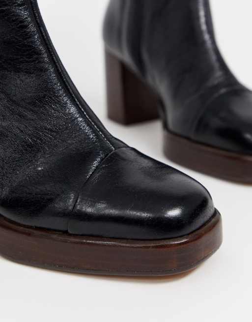 Asos Design Reunion Premium Leather Platform Boots In Brown Online ...