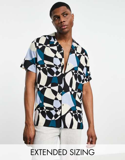 Asos Design Revere Shirt In Abstract Geo Print Asos