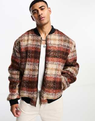 ASOS DESIGN reversible oversized bomber jacket in red check | ASOS