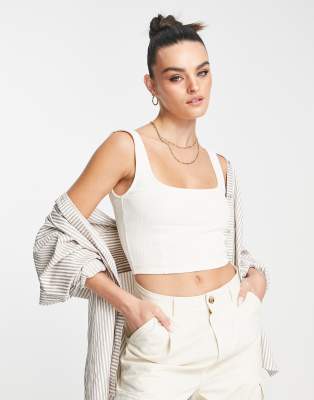 ASOS DESIGN rib corset top with square neck in ecru | ASOS