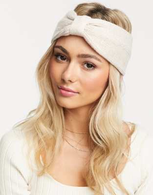 ASOS DESIGN rib headband in recycled polyester in beige | ASOS