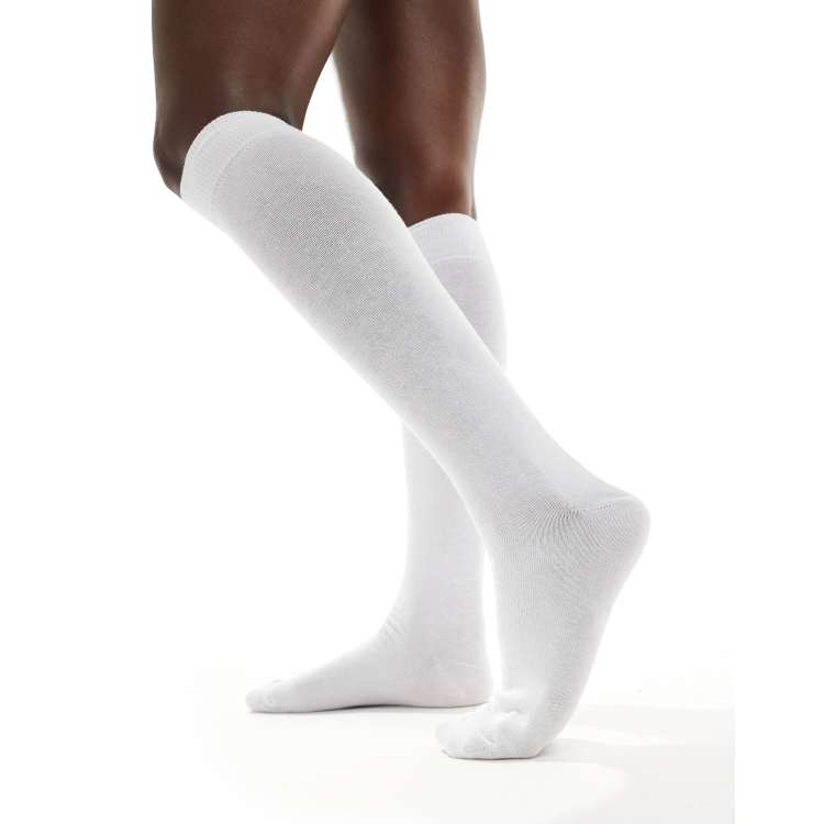ASOS DESIGN rib knee high socks in white ASOS
