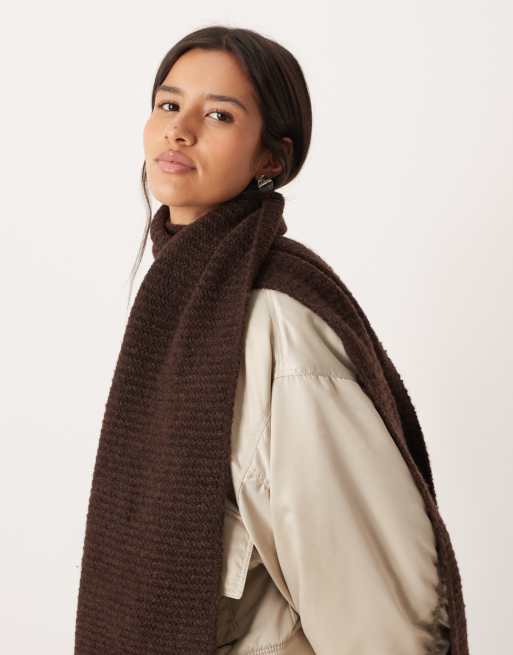 ASOS DESIGN rib knit scarf in chocolate | ASOS